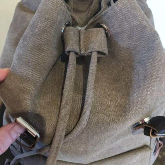 Bags | Large Backpack Bagcanvas Khaki Tan Leather Trim | Poshmark